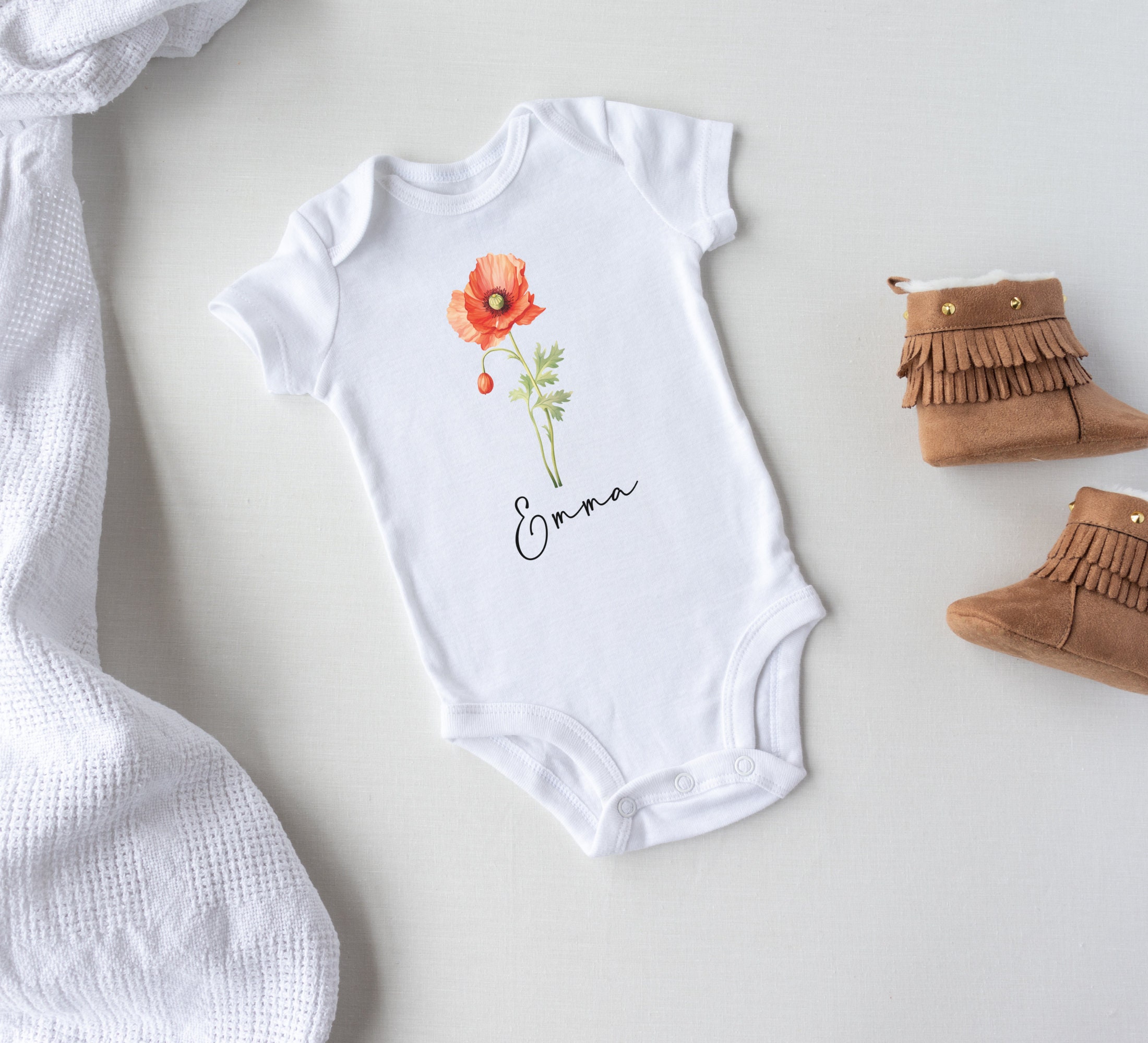 Birth Month Flower Baby Onesie® Personalized Birth Flower Baby Onesie ...