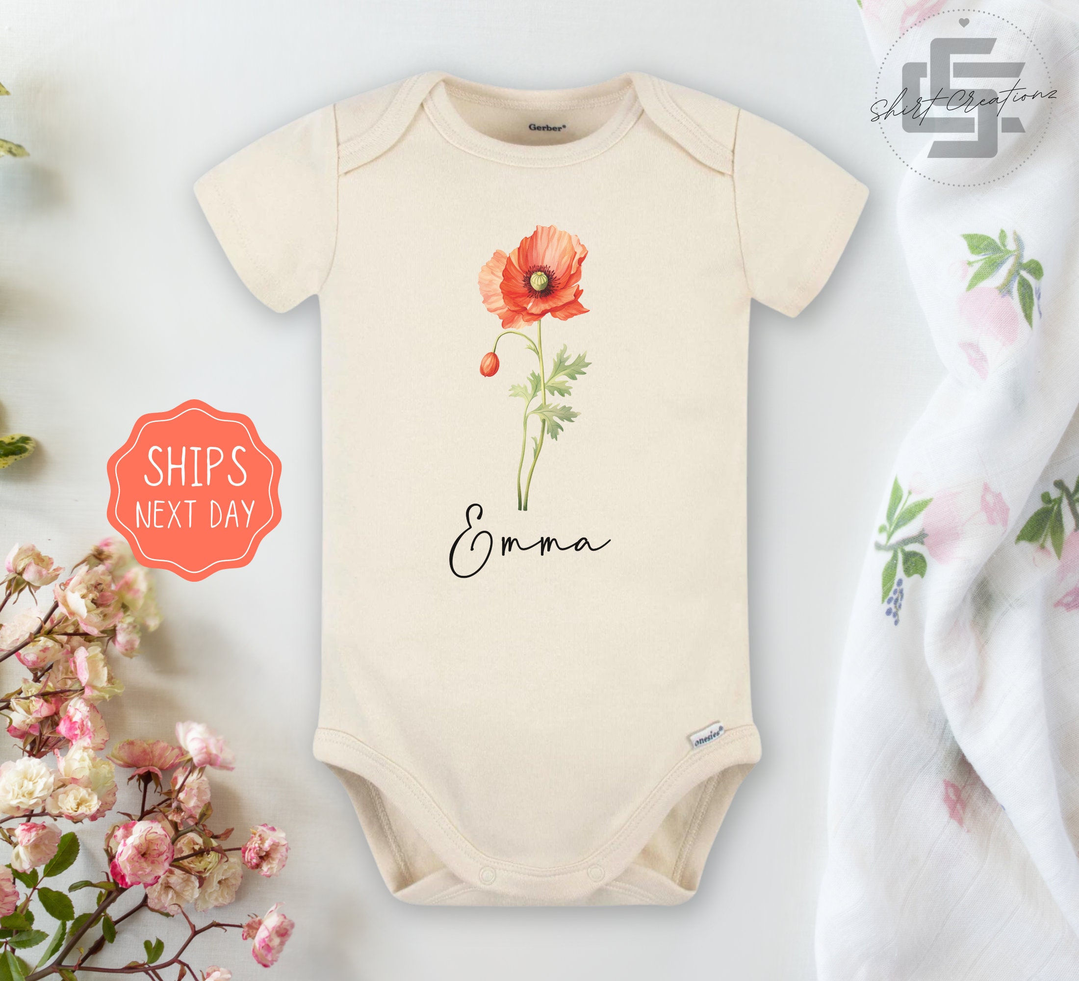 Birth Month Flower Baby Onesie® Personalized Birth Flower Baby Onesie ...