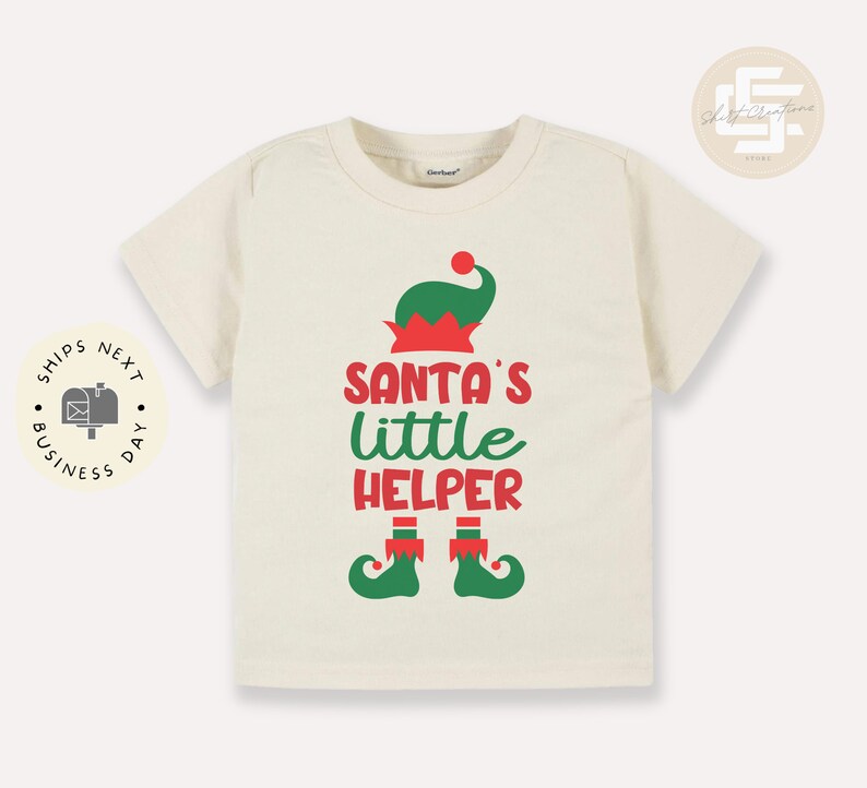 Santa's Little Helper Toddler Tshirt, Christmas Kids Shirt, Elf Natural ...