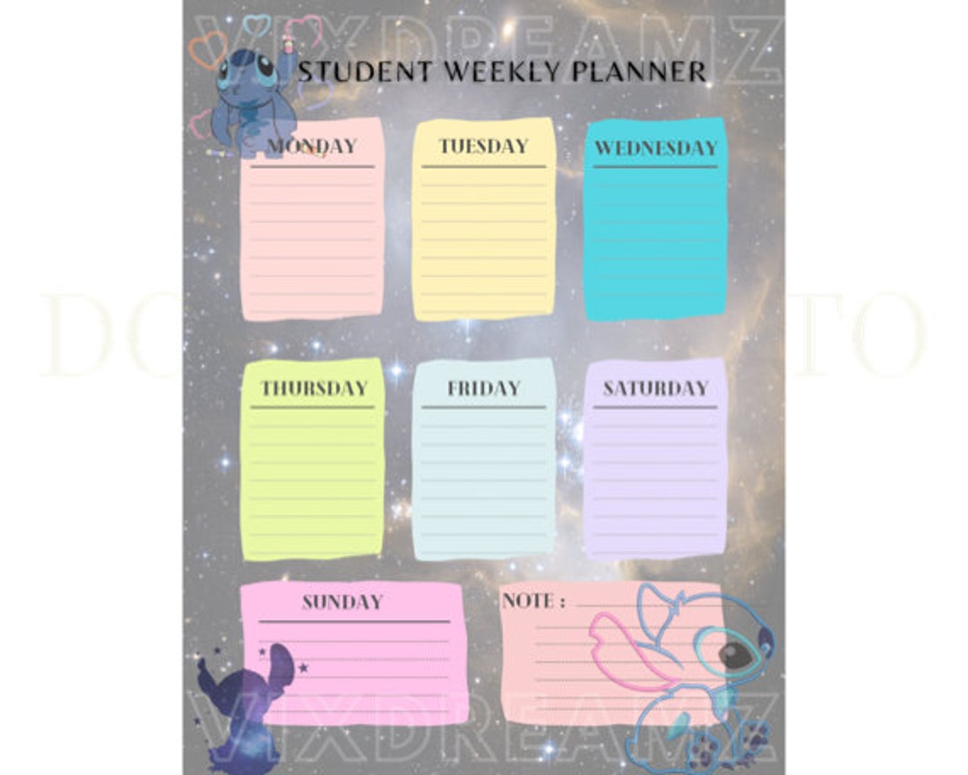 Editable Digital Stitch Weekly Student Planner | Fillable PDF ...