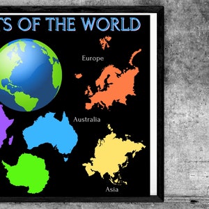 Continents of the World Classroom Decor Wall Art, Printable Classroom ...