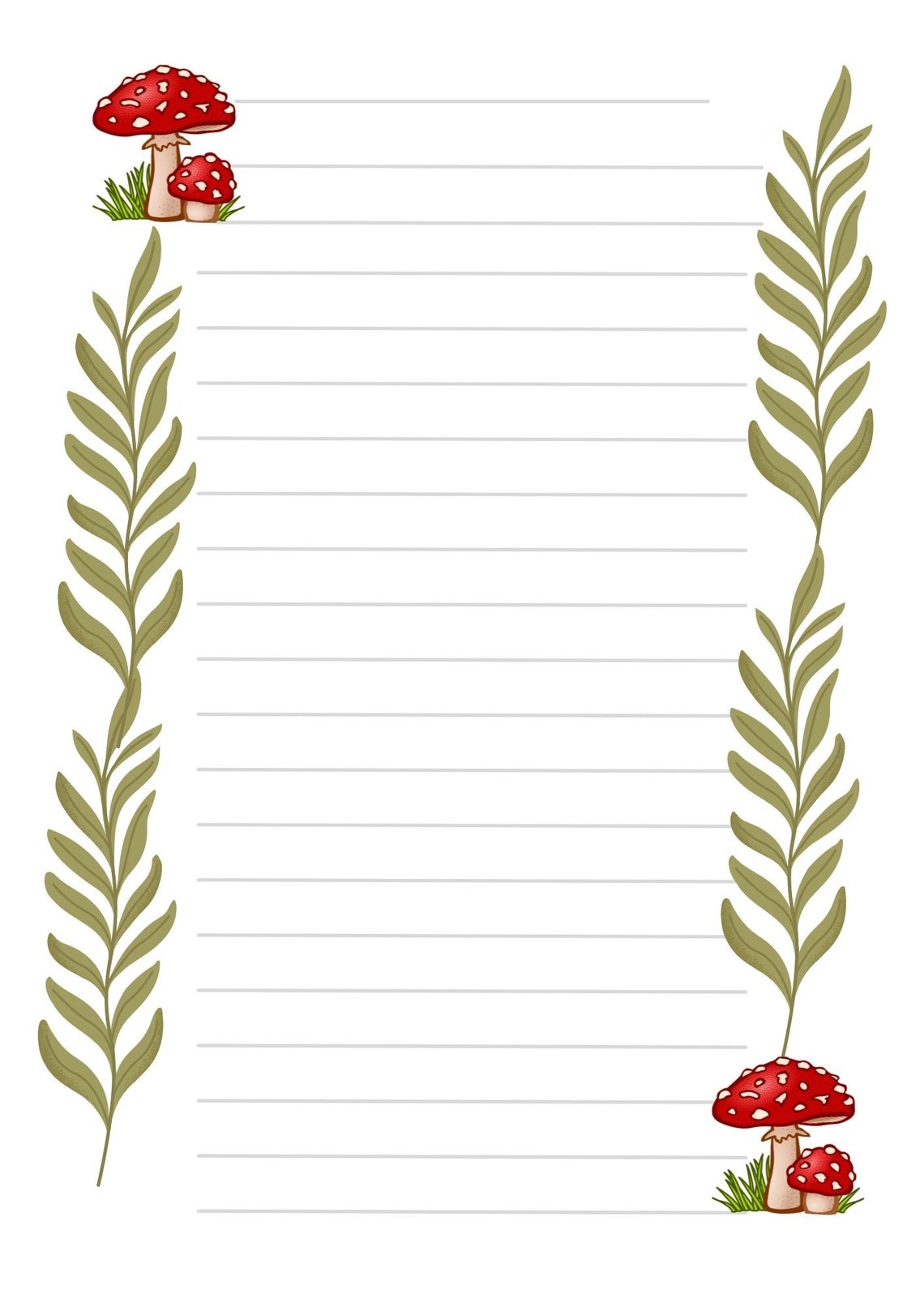 Cottage Mushroom Paper A4 Printable Writing Sheets 2 Styles Cottage ...