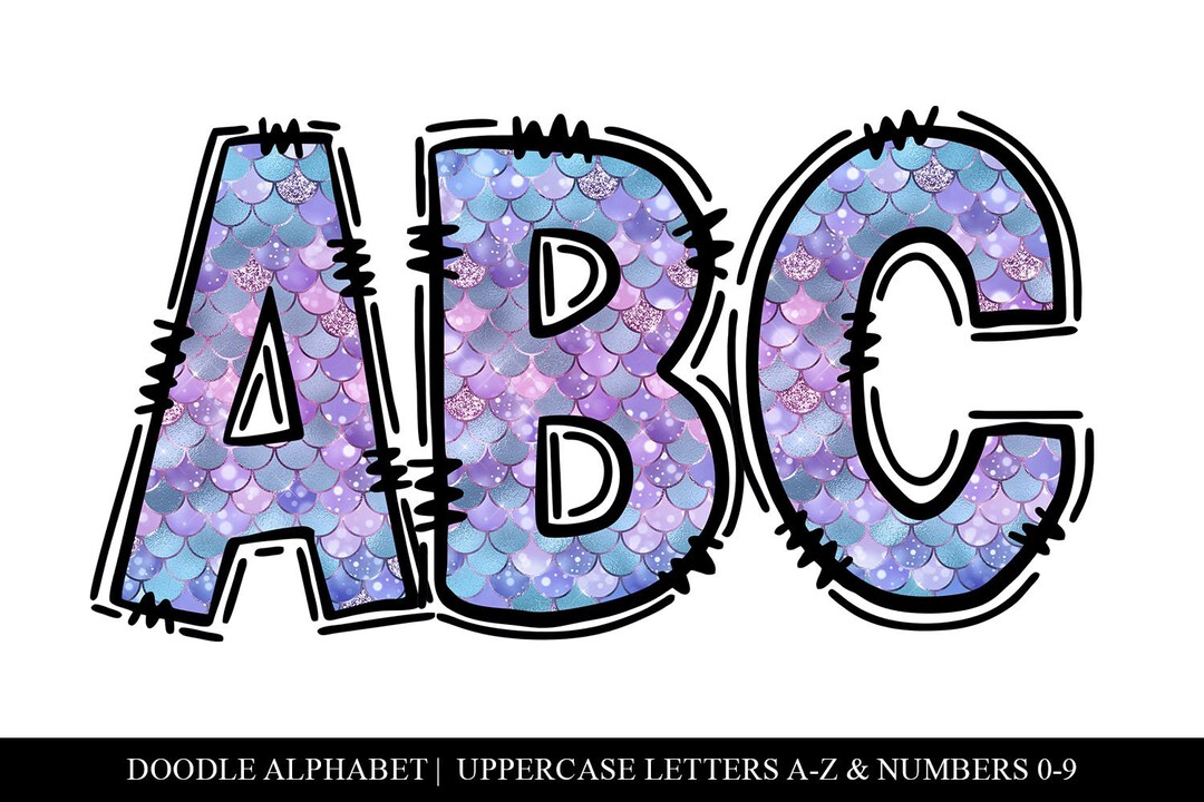 Under the Sea Mermaid Doodle Alpha - Hand Drawn PNG Letters for ...