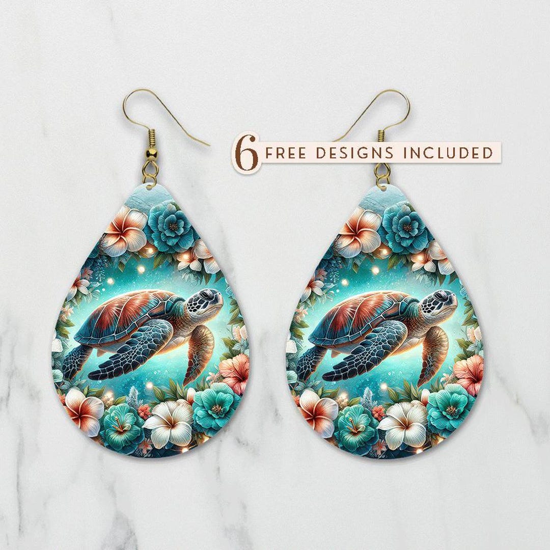Sea Turtle Teardrop Earrings PNG File: Sublimation Design (digital ...