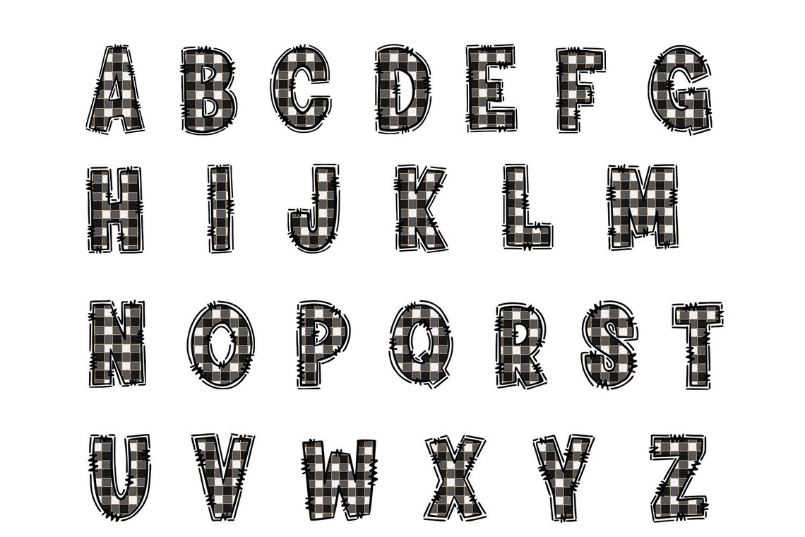 Buffalo Plaid Doodle Alphabet PNG: Hand-drawn Farmhouse Font (digital ...