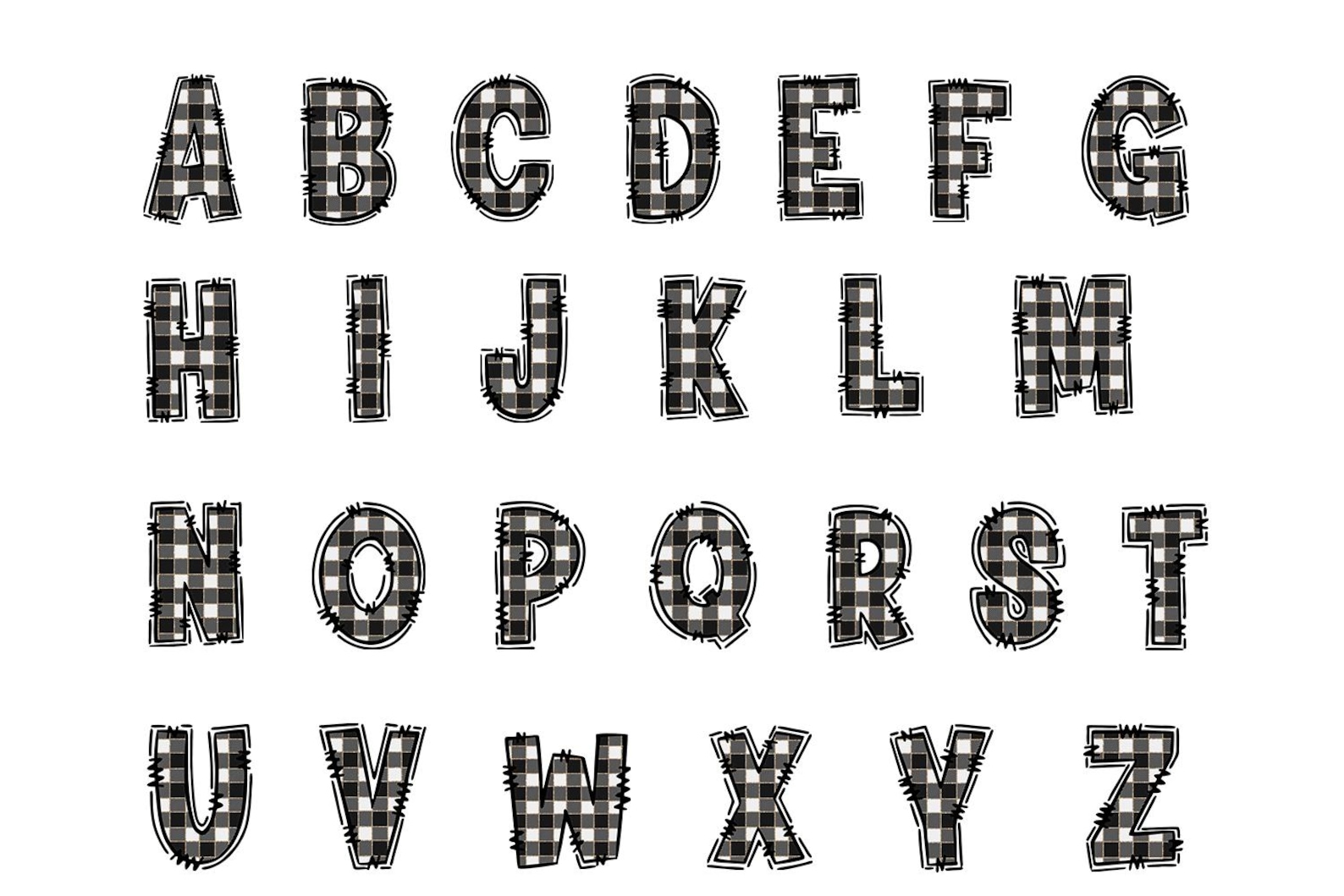 Buffalo Plaid Doodle Alphabet PNG: Hand-drawn Farmhouse Font (digital ...