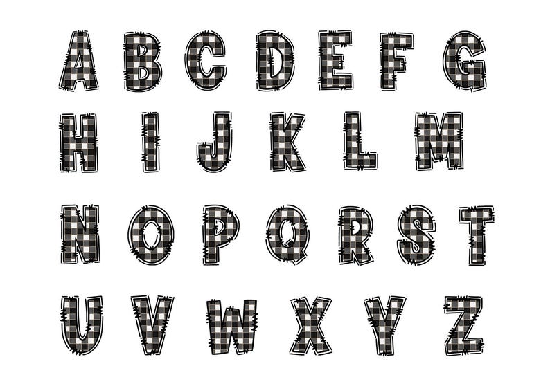 Buffalo Plaid Doodle Alphabet PNG: Hand-drawn Farmhouse Font (digital ...