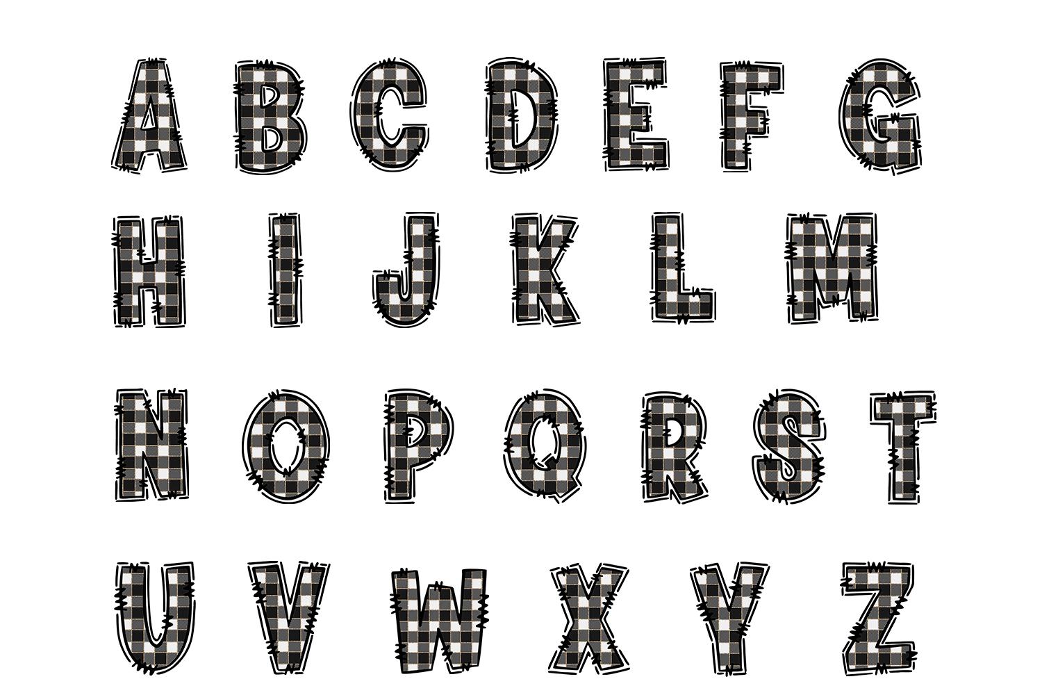 Buffalo Plaid Doodle Alphabet PNG: Hand-drawn Farmhouse Font (digital ...