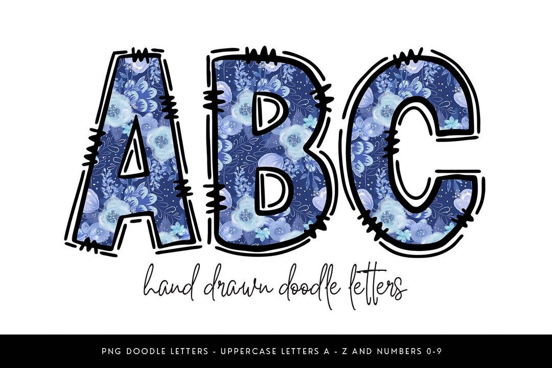 Blue Floral Doodle Letters PNG Alphabet, Watercolor Flower Font, Hand ...