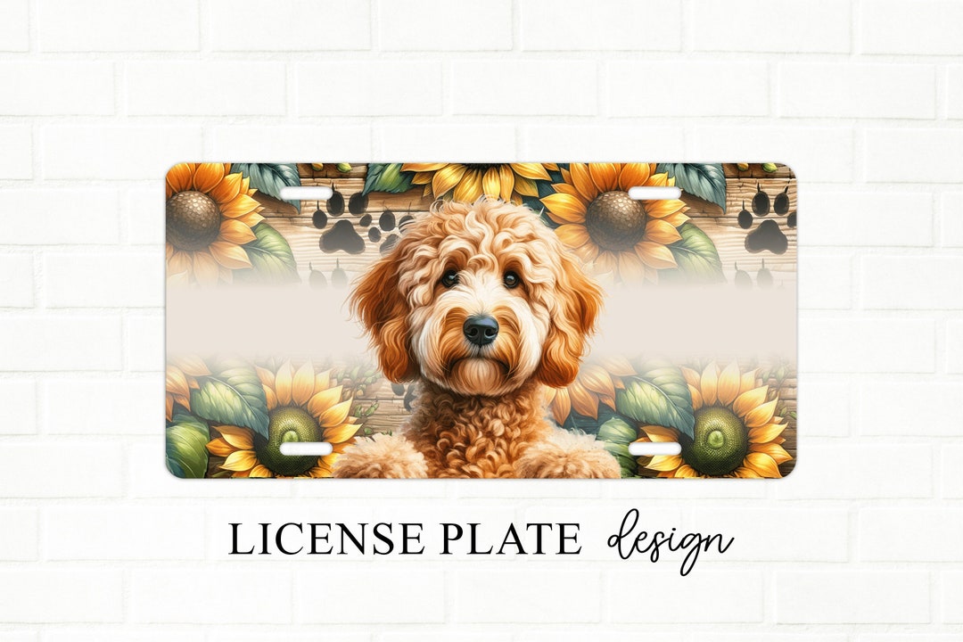 Goldendoodle Dog License Plate Design, Floral Sunflower Sublimation PNG ...
