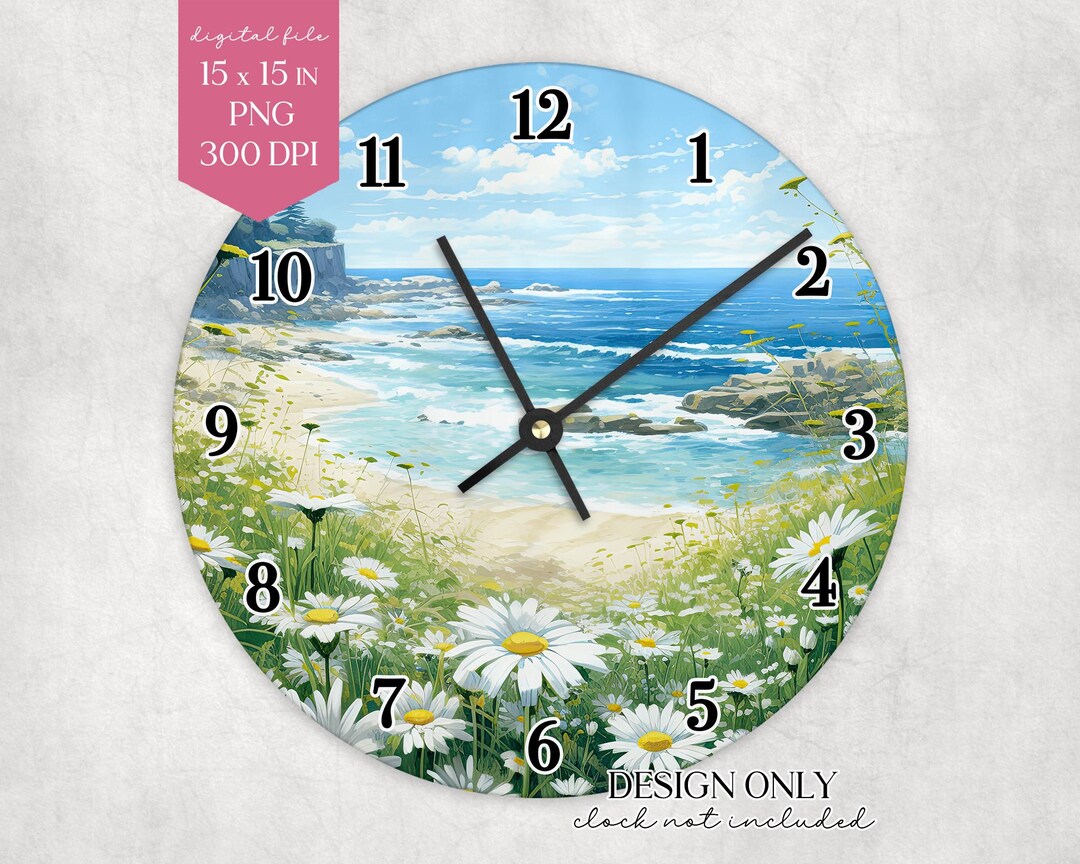 Daisy Beach Clock Face PNG: Coastal Wildflower Sublimation Design ...
