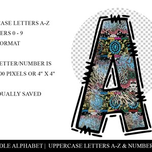 Cow Print, Teal & Leopard Letters, Western Doodle Alphabet Set, Hand ...