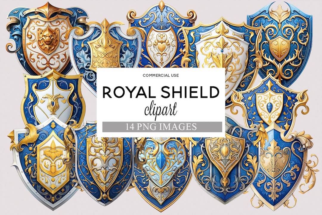 Royal Shield Clipart: Blue & Gold Medieval Crests (14 PNG) - Etsy