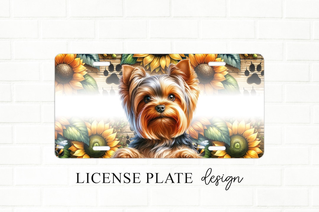 Yorkie License Plate: Sunflower Floral Dog Car Tag (PNG Digital ...