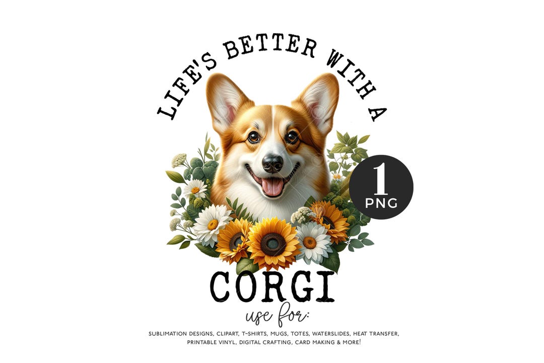 Corgi Sunflower PNG, Pet Lover Clipart (digital Download) - Etsy