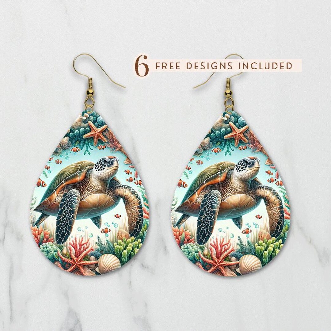 Sea Turtle Earring PNG: Teardrop Sublimation Design (digital Download ...