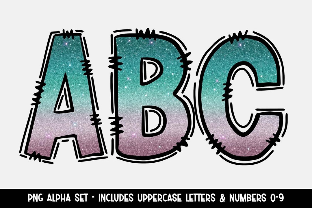 Pink & Blue Gradient Alphabet Letters, Glitter Doodle Letters, Hand ...