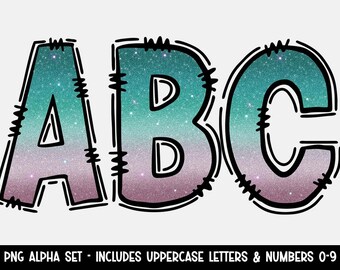 Pink Glitter Alpha Doodle Alphabet Letters Rainbow Glitter PNG Bundle ...