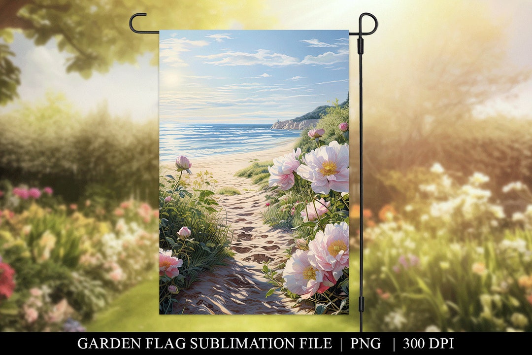 Beach Garden Flag PNG File, Watercolor Ocean Flag Sublimation Design ...