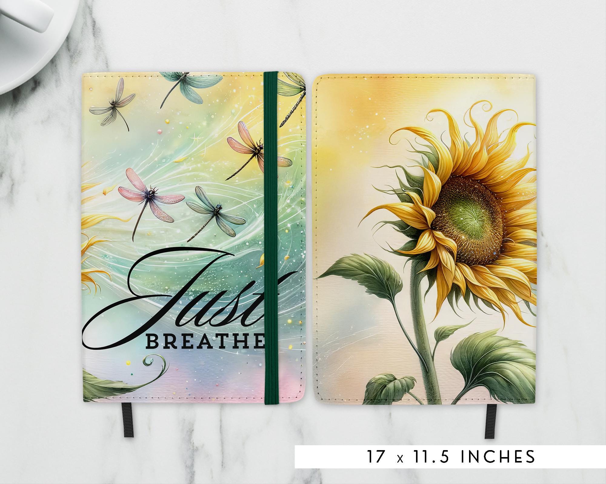 Journal Sublimation Design Template,just Breathe Sunflower & Dragonfy ...