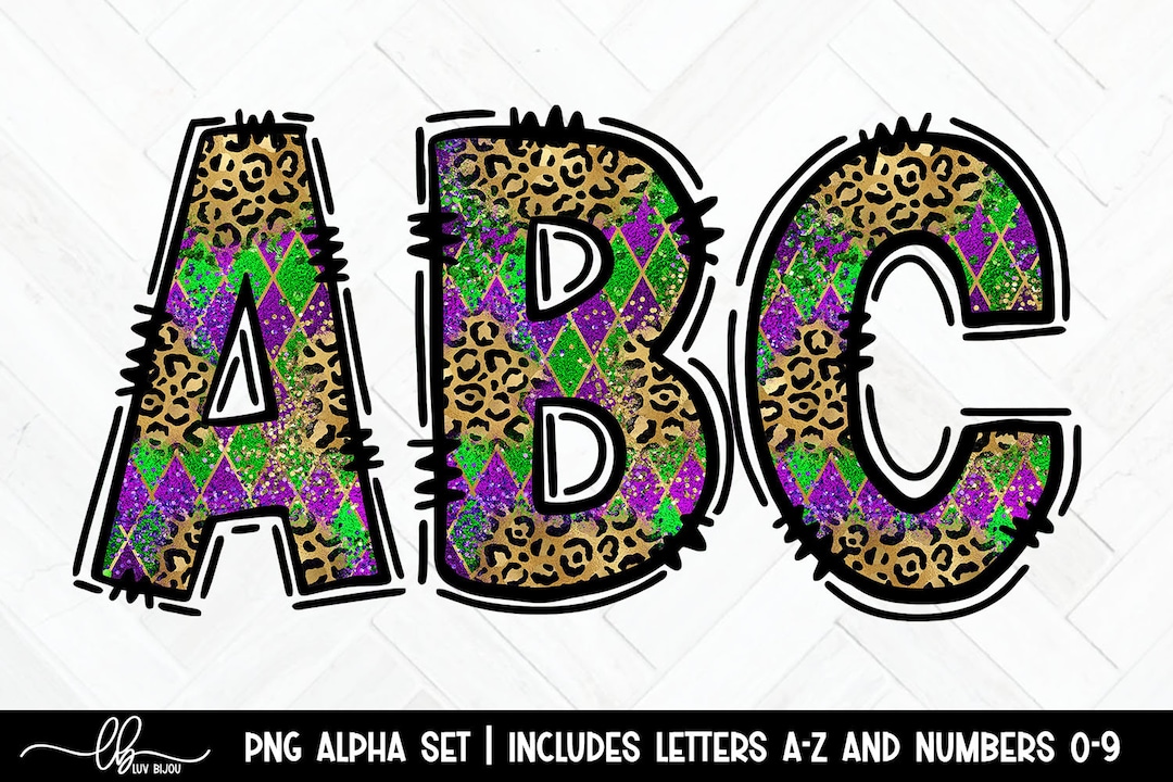 Mardi Gras Doodle Alphabet: PNG Letters & Numbers (digital Design) - Etsy