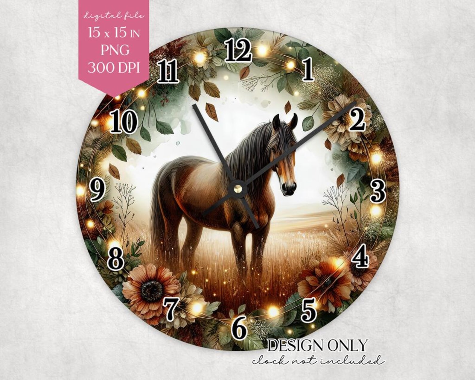 Horse Clock Face PNG: Rustic Fall Country Scene (digital Download ...