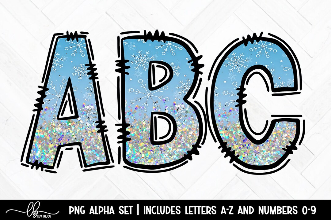 Doodle Letters Png, Christmas Alphabet, Blue Glitter Snowflake Hand ...