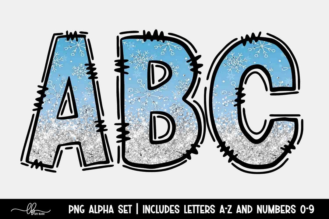 Winter Snowflake Glitter Letters PNG: Sublimation Alphabet (digital ...
