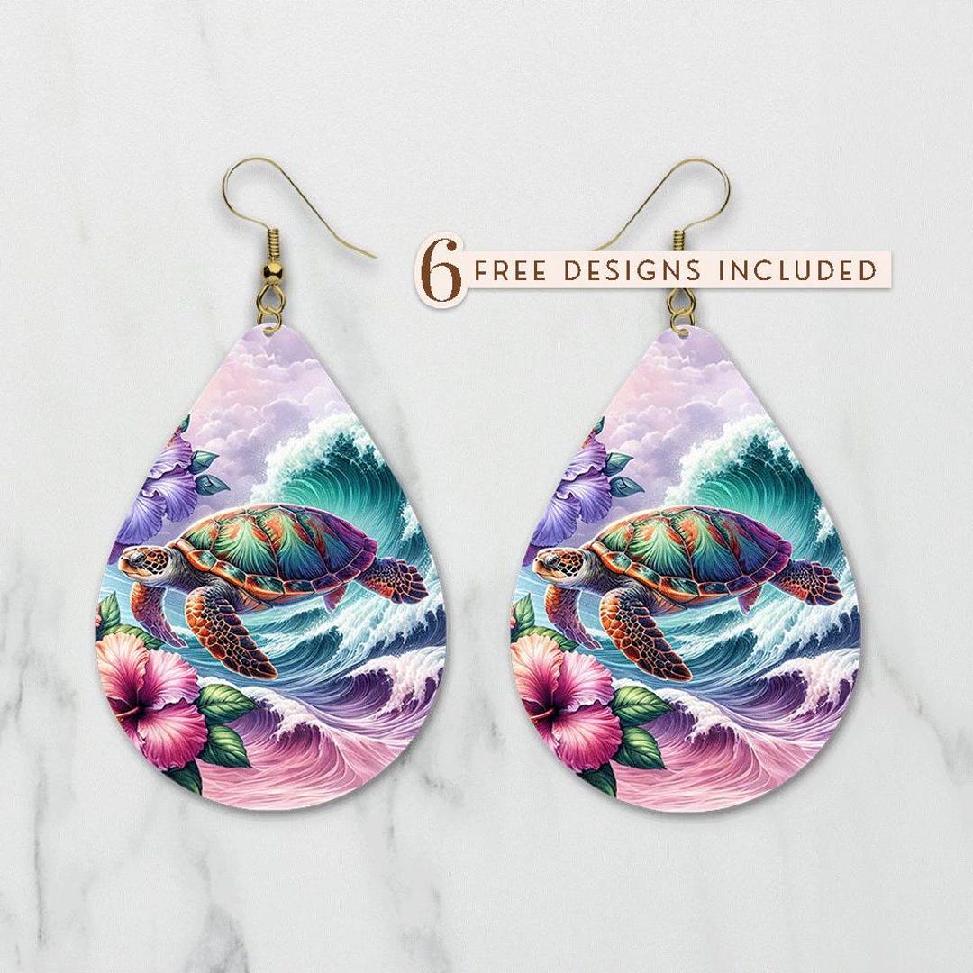 Sea Turtle Teardrop Earring PNG - Sublimation Design - Digital Download ...