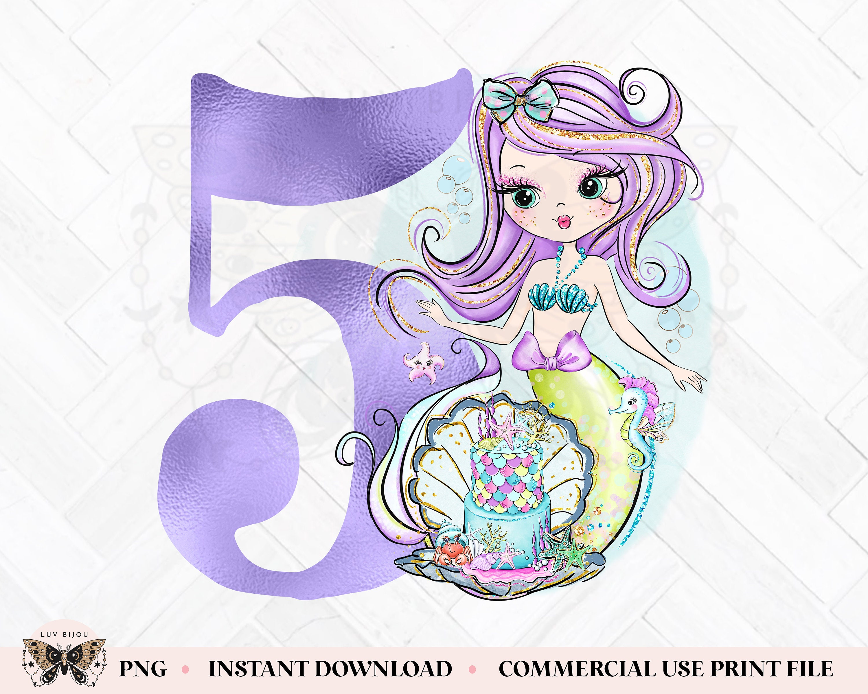 5th Birthday Mermaid PNG Fifth Birthday PNG Mermaid Number - Etsy