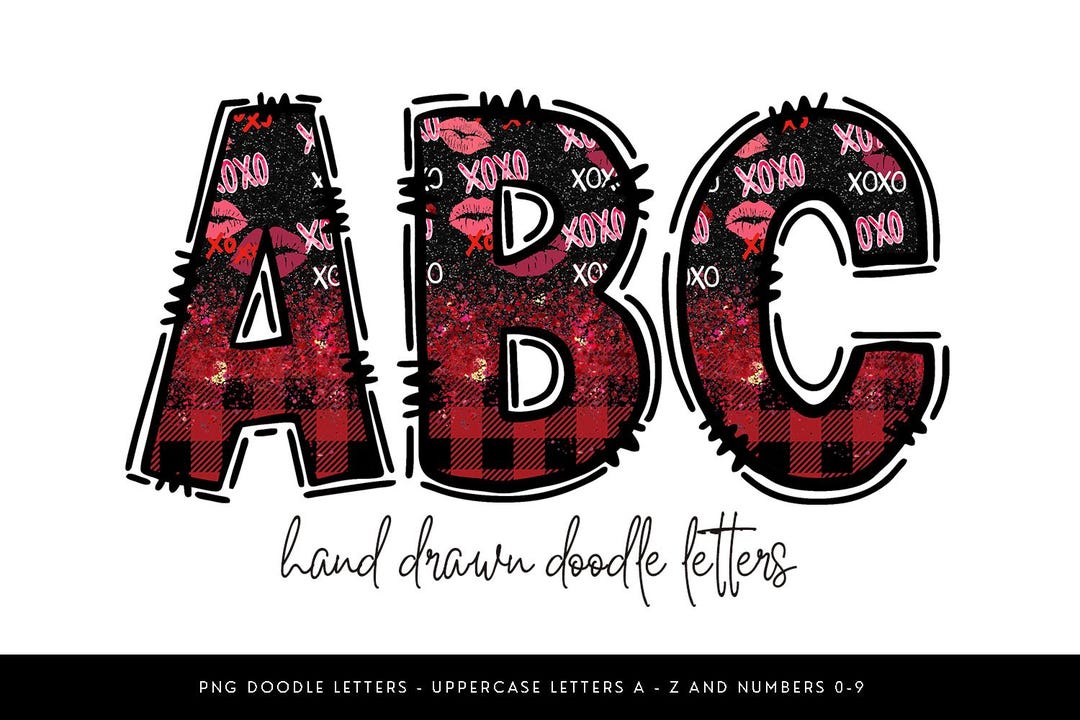 Valentine Buffalo Plaid Alphabet PNG: XOXO Glitter Letters (digital ...
