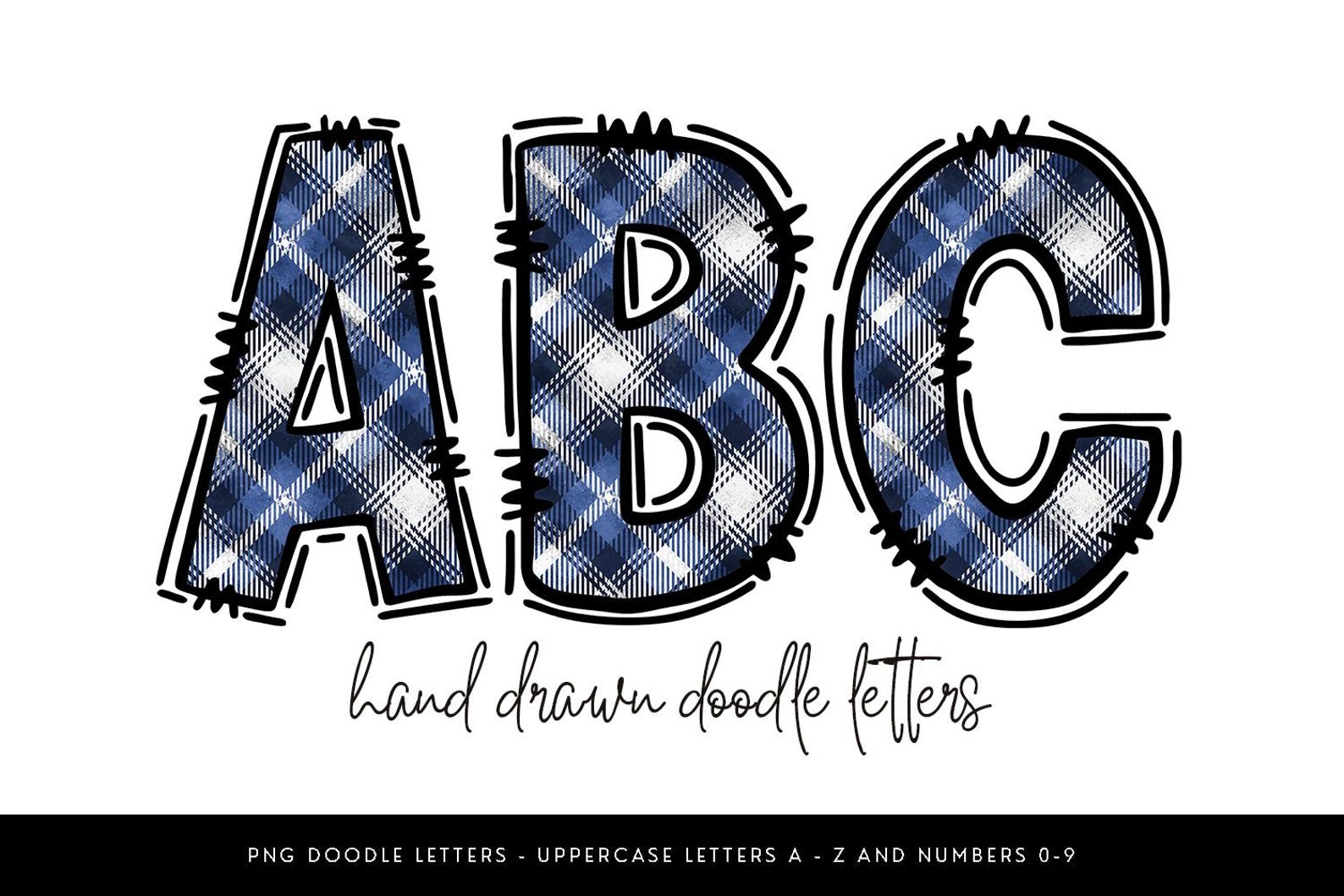 Blue Plaid Alphabet PNG Letters A to Z and Numbers 0 to 9 Buffalo Check ...