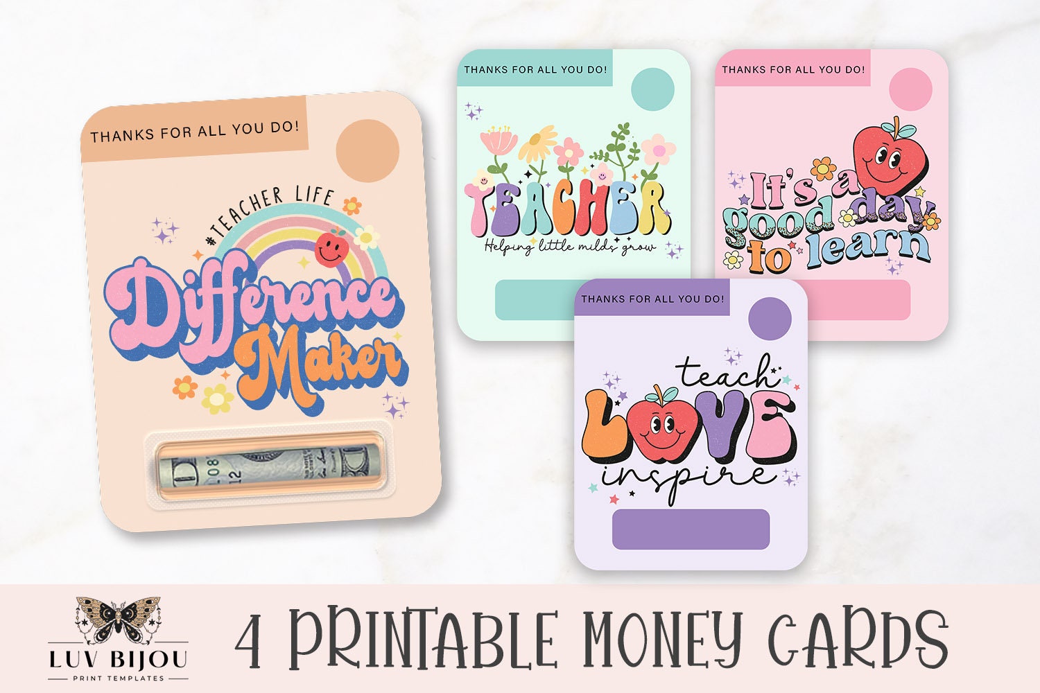 Retro Teacher Printable Card Teacher Money Card Holders - Etsy