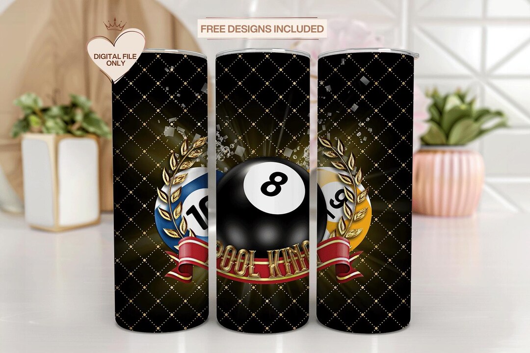Pool Tumbler Wrap PNG, Luxury Black & Gold 8 Ball Tumbler Sublimation ...