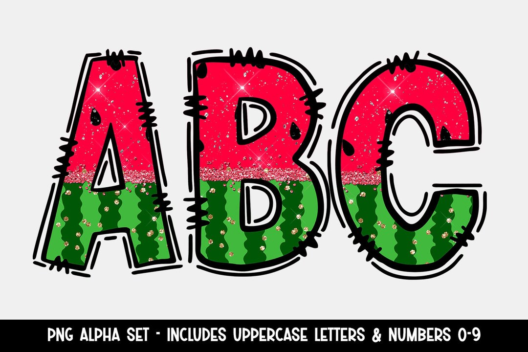 Watermelon Doodle Letters, Cute Fruit Alphabet, Watermelon Font, Fruit ...