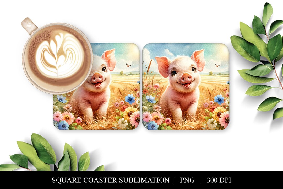 Cute Pig Coaster Design Sublimation, Digital Download, Coffee Cup Pad ...