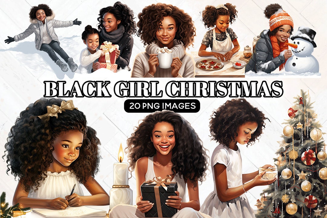 Black Girl Christmas Clipart: Afro Holiday PNG Bundle - Etsy