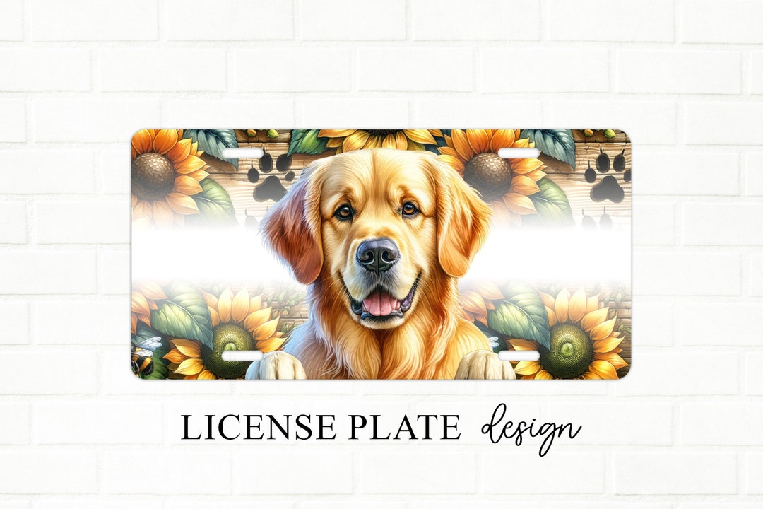 Sunflower Golden Retriever License Plate - Dog Lover Car Tag (PNG ...