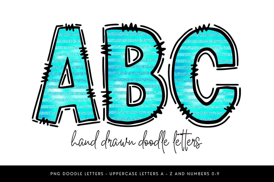 Teal Glitter Doodle Alphabet PNG, Hand Drawn Lettering (digital ...