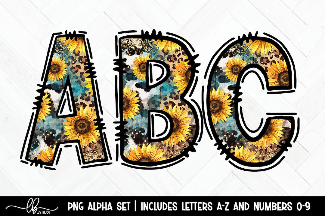 Sunflower Doodle Letters, Cheetah Alpha Font, Leopard Transparent ...