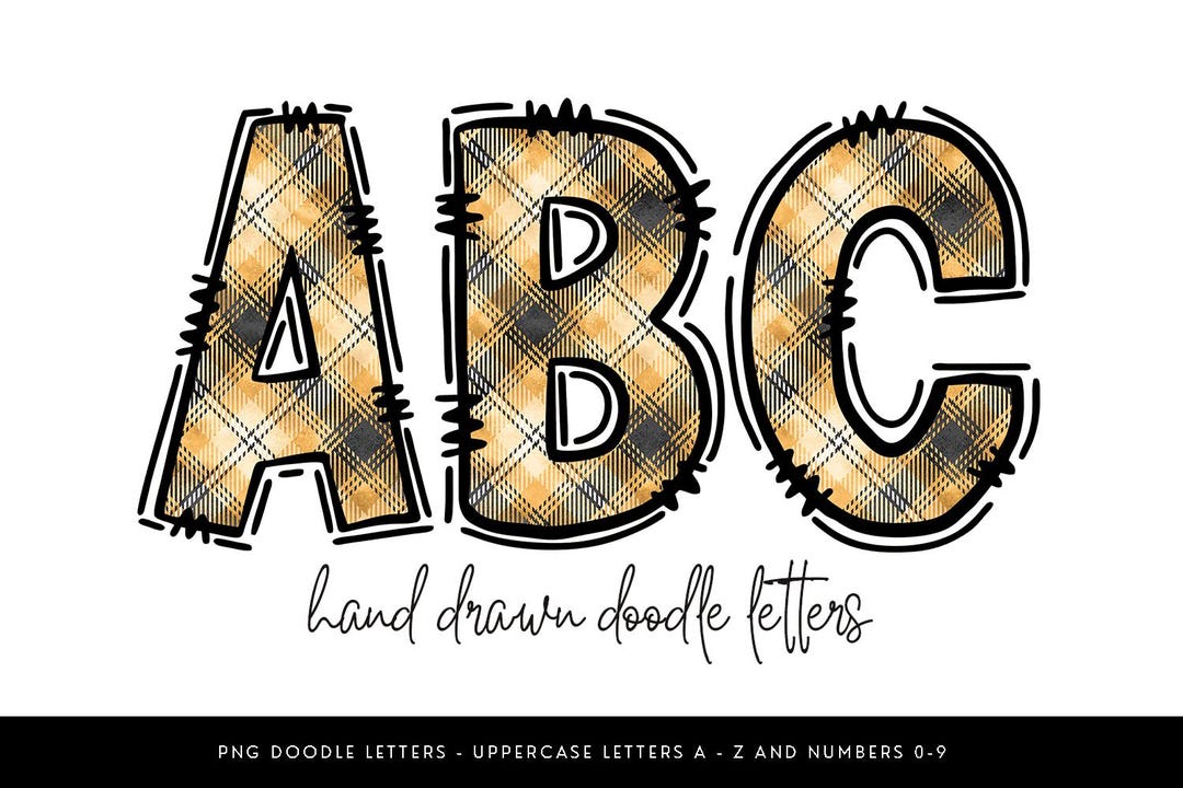 Mustard Plaid Doodle Font, Buffalo Check Alphabet (PNG Download) - Etsy
