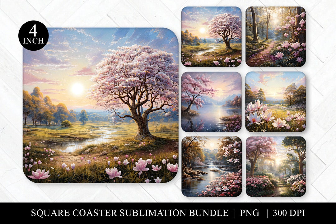 Floral Fantasy Coaster PNG: Square Sublimation Designs (digital ...