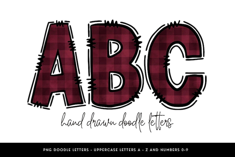 Buffalo Plaid Doodle Font, Red Check Letters & Numbers (PNG) - Etsy