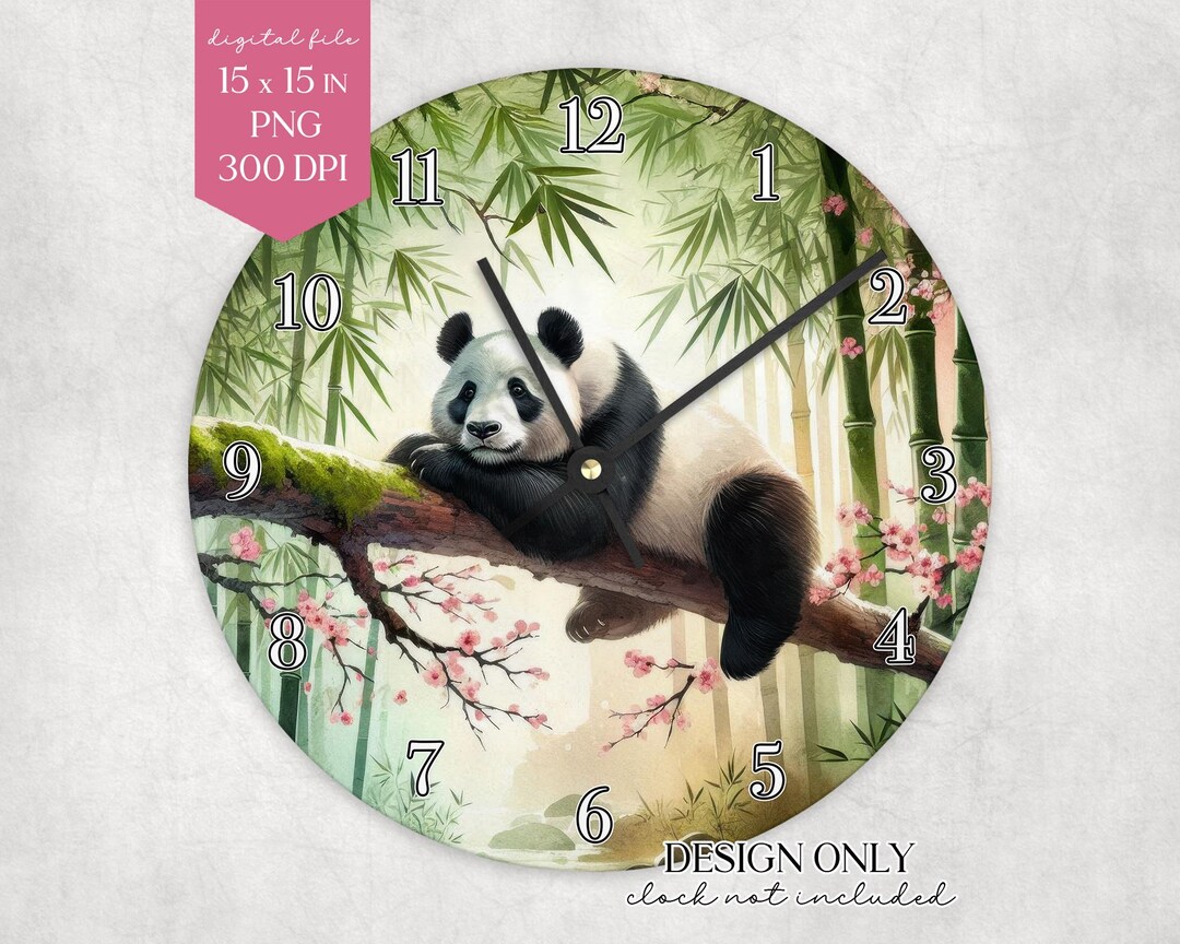 Panda Clock Face PNG Bamboo Wall Clock Sublimation Design Cute Animal ...