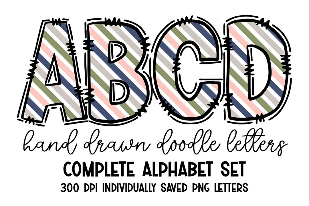 Stripes Doodle Alphabet PNG, Multicolor Alphabet Letters PNG Bundle ...