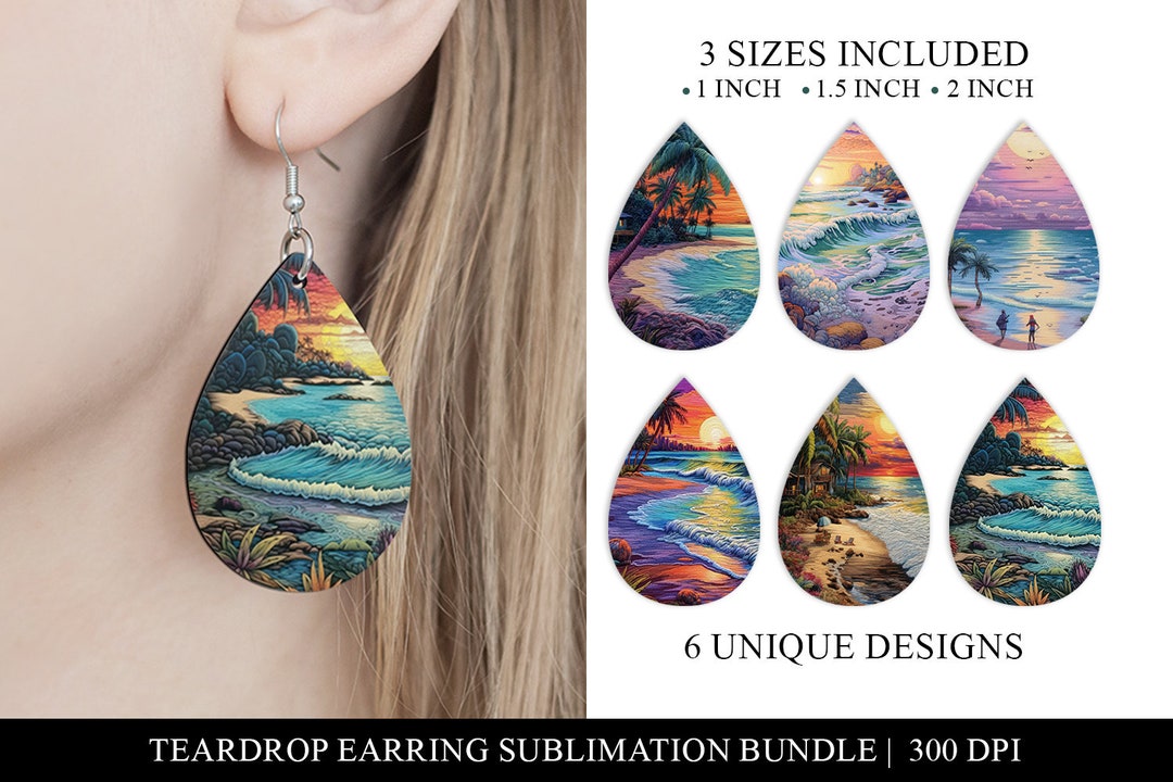 Beach Themed Tear Drop Earring Bundle - Summer Earring Sublimation ...