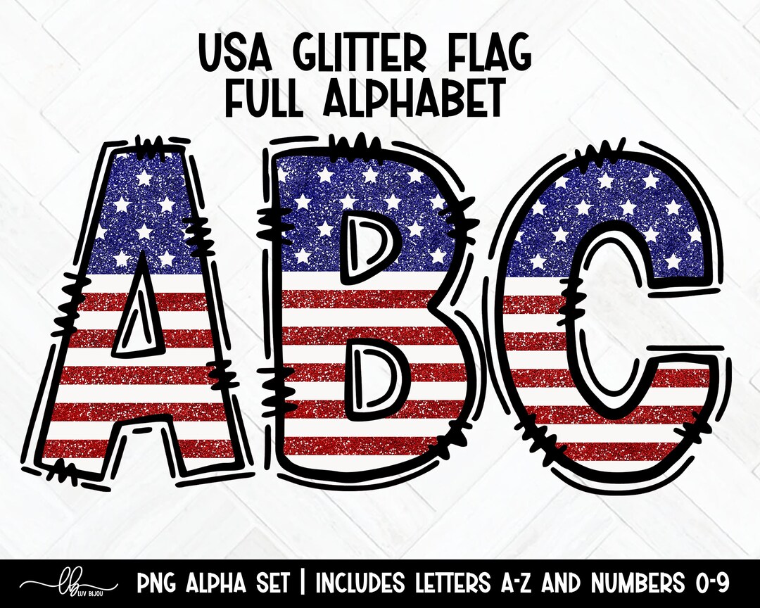 Glitter American Flag Doodle Letters, Independence Day Hand Drawn ...
