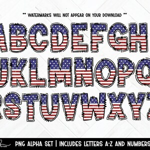 Glitter American Flag Doodle Letters, Independence Day Hand Drawn ...