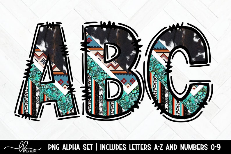 Western Alphabet Cow Print Doodle Alphabet Clipart - Etsy