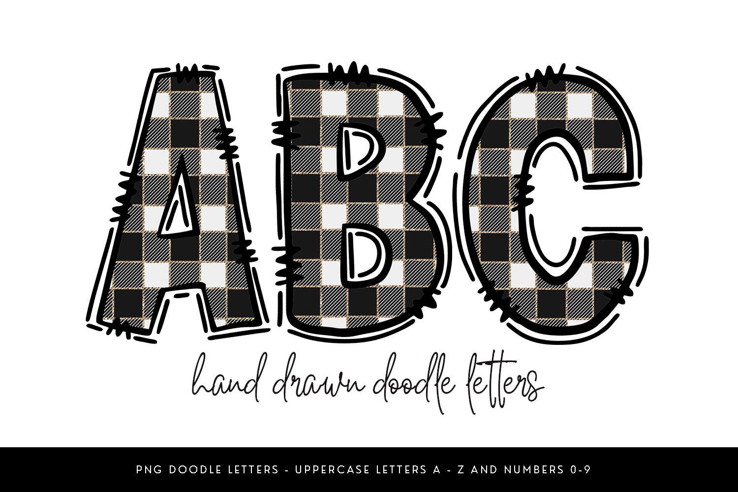Buffalo Plaid Doodle Alphabet PNG: Hand-drawn Farmhouse Font (digital ...